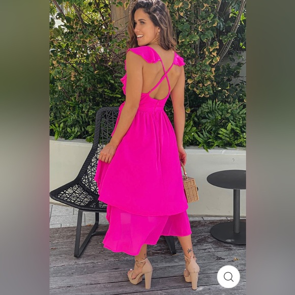 Lulus | Dresses | Saved By The Dress Hot Pink Ruffled High Low Dress ...